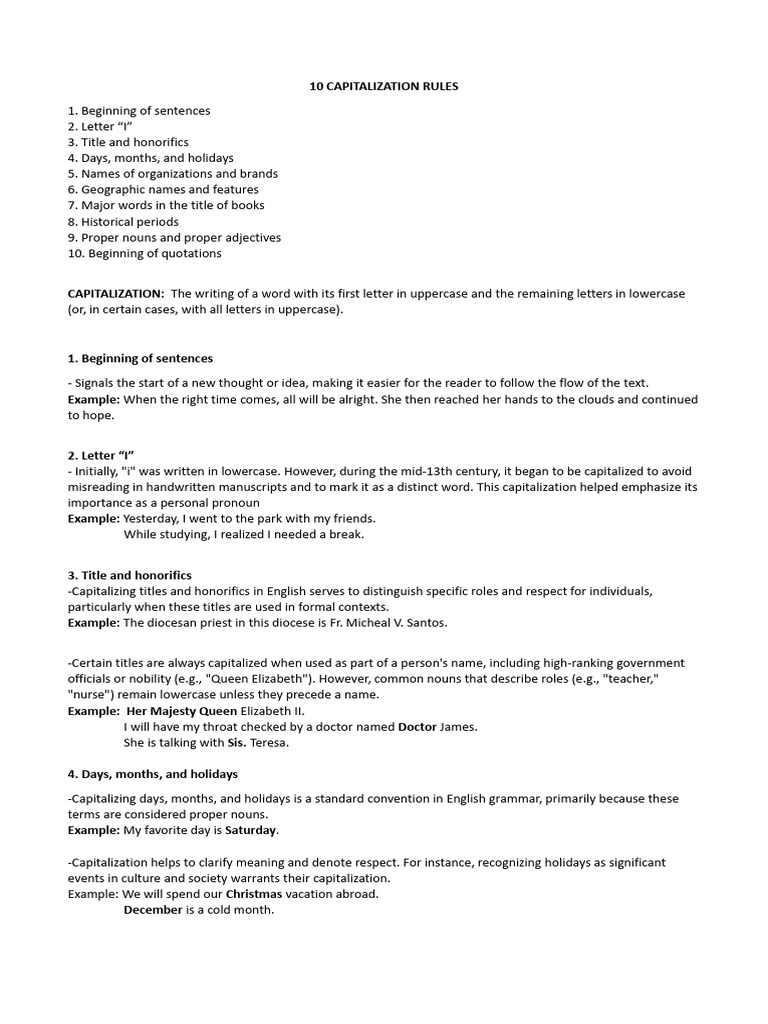 Review Material (10 Capitalization Rules) | PDF | Letter Case | Linguistic Typology