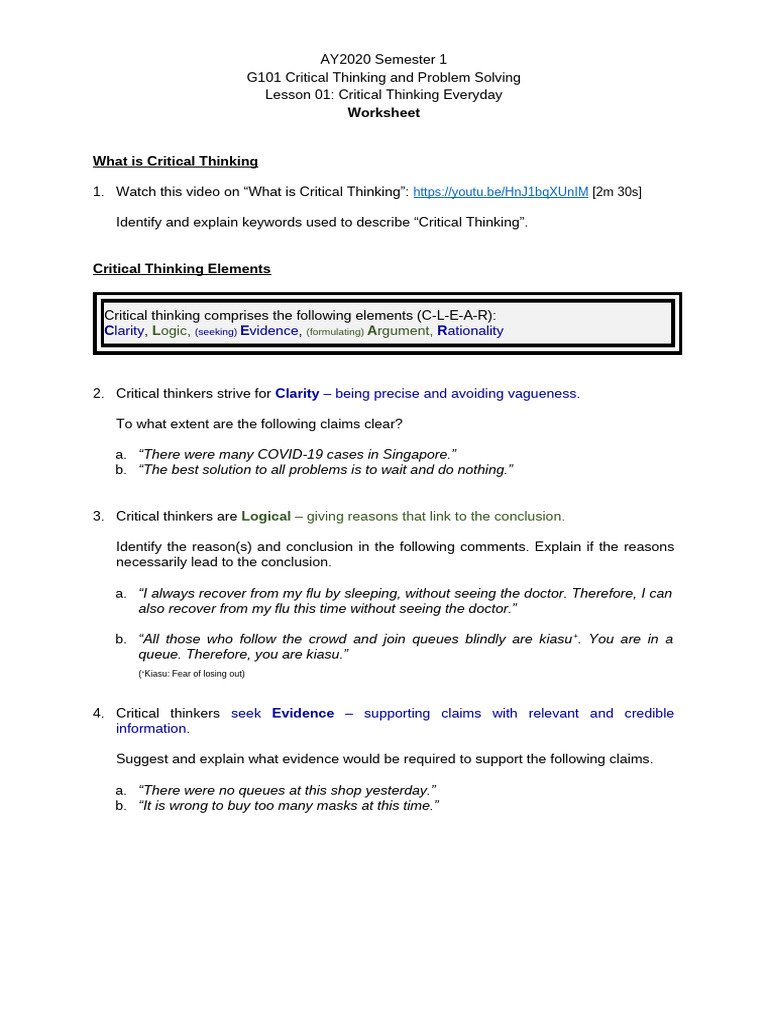 AY2020 Semester 1 G101 L01_Worksheet Student 16April2020 | PDF ...