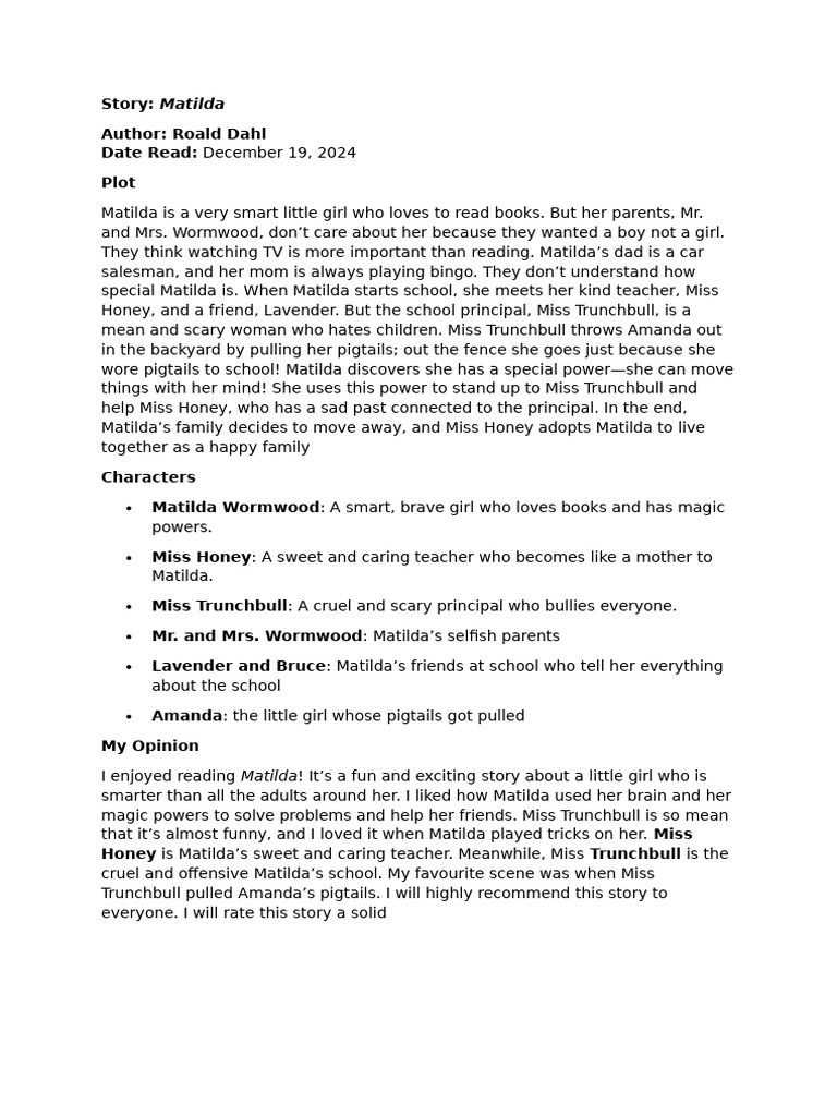 Story Journal of Matilda | PDF