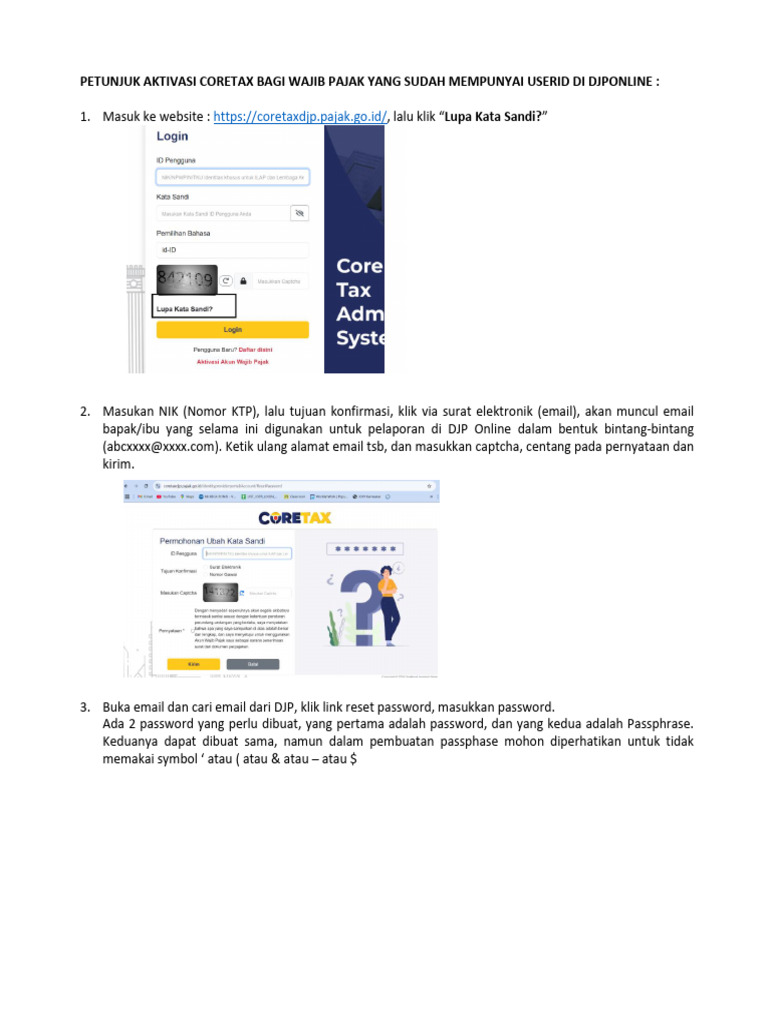 Petunjuk Aktivasi Coretax (Sudah Punya Akun DJPOnline) | PDF