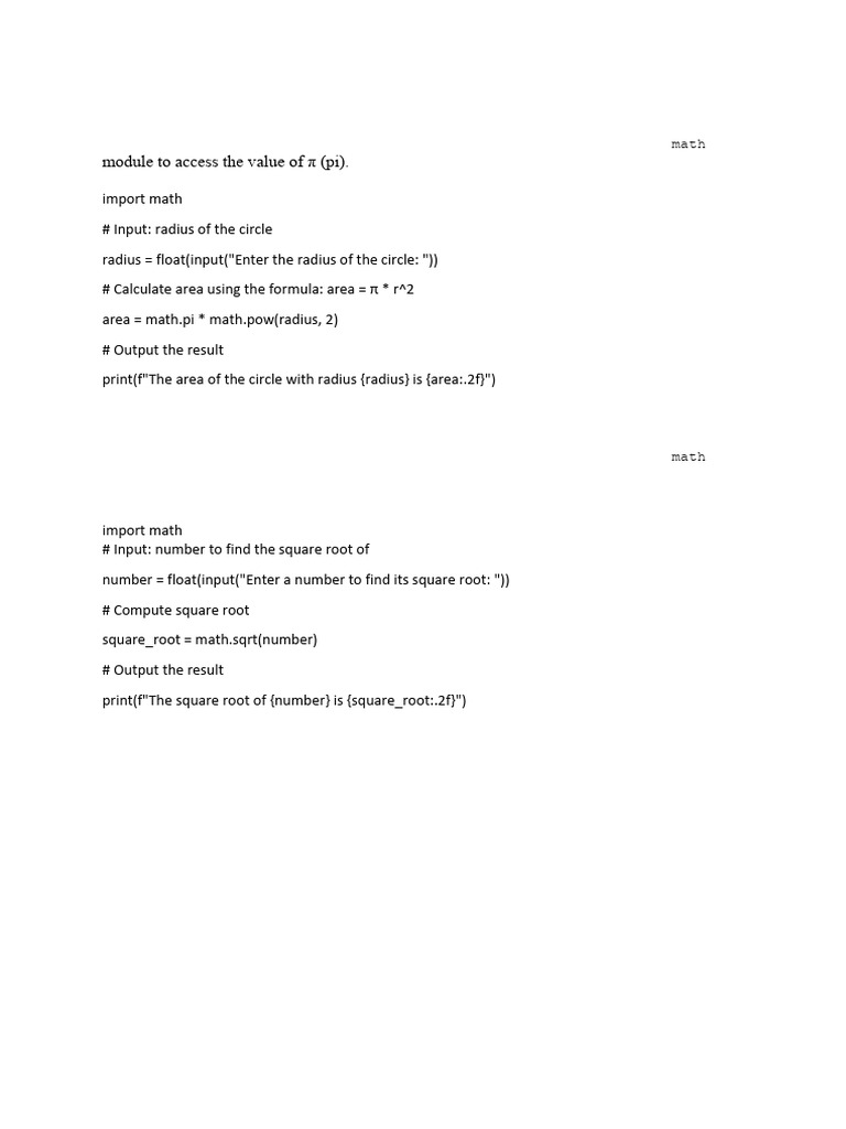 Python Programs for Math Calculations | PDF