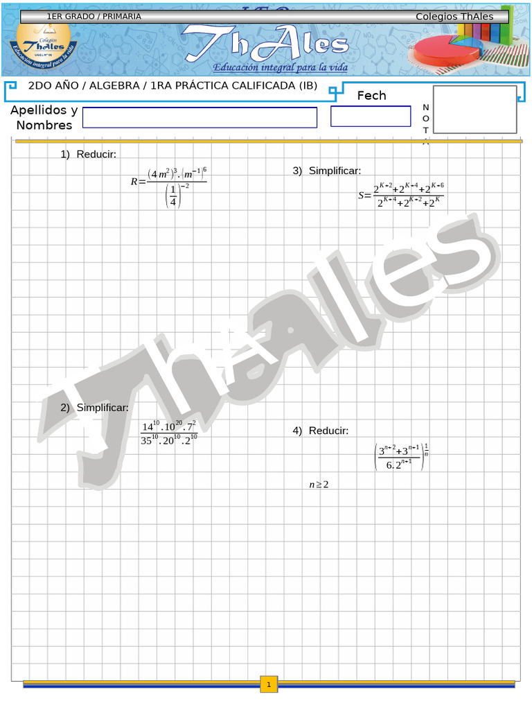 1pc Algebra 2do Año | PDF | Álgebra | Álgebra abstracta
