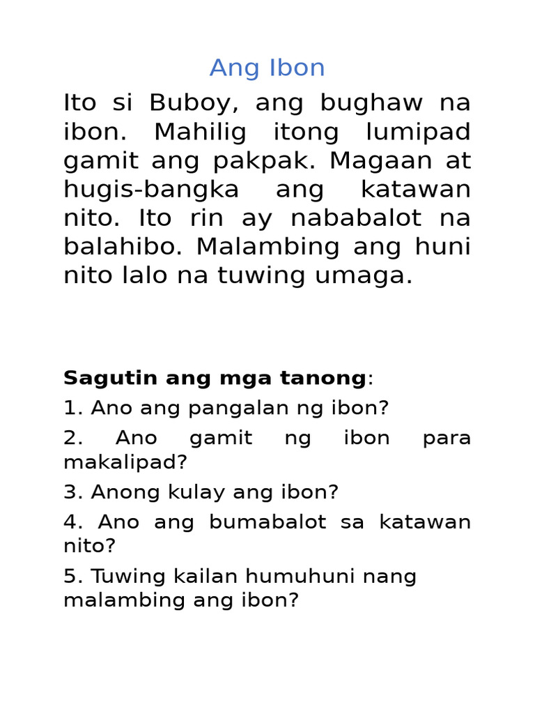 Grade 2 - Ang Ibon | PDF