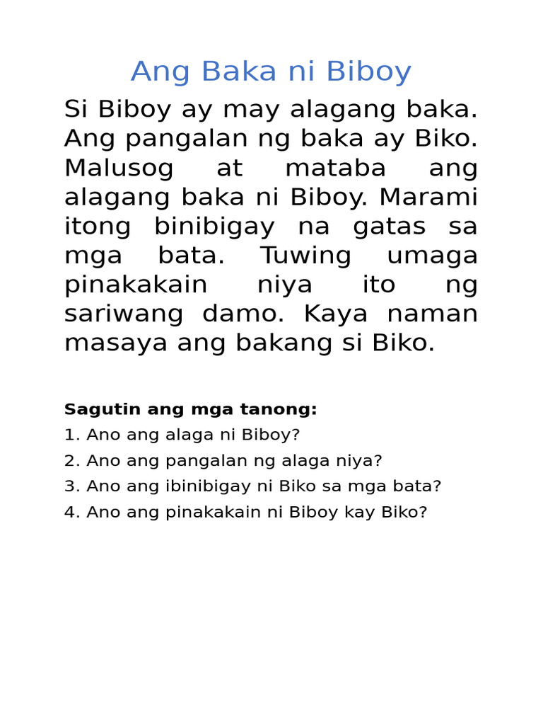 Grade 3 - Ang Baka Ni Biboy | PDF