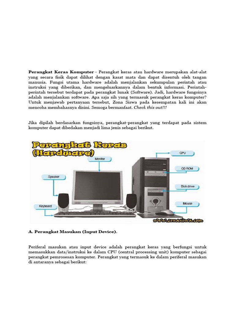 Macam Macam Perangkat Keras Komputer Dan Fungsinya | PDF
