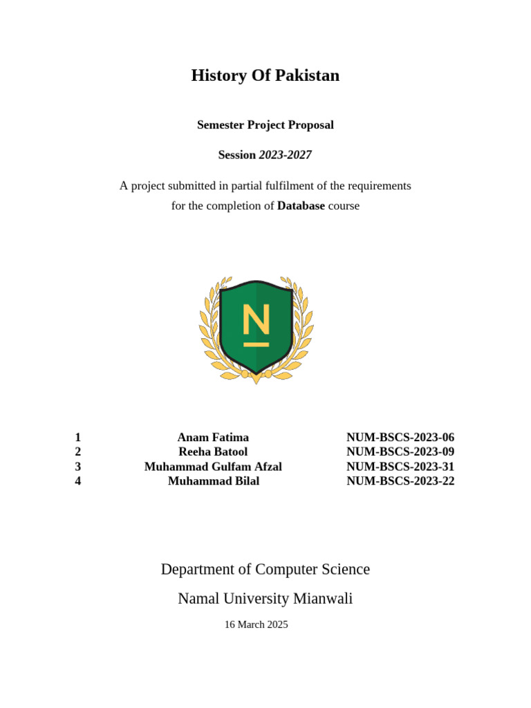 Proposal - Project DB History of Pakistan | PDF | Databases | Data