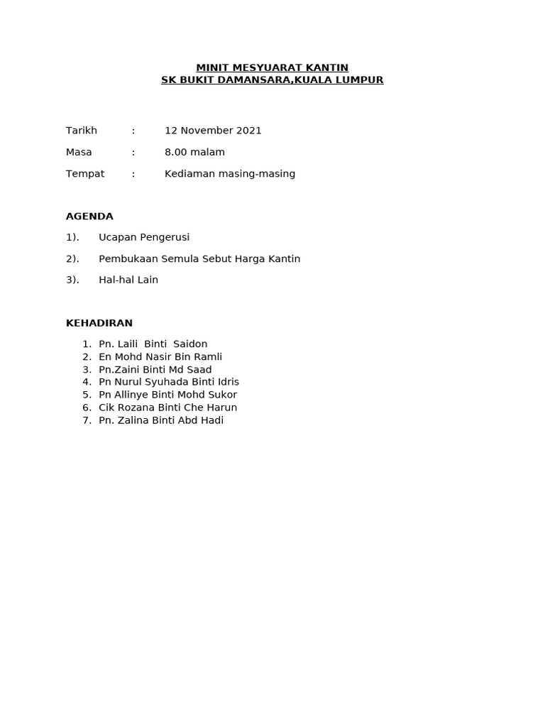 Minit Mesyuarat Buka Semula Sebut Harga Baru | PDF