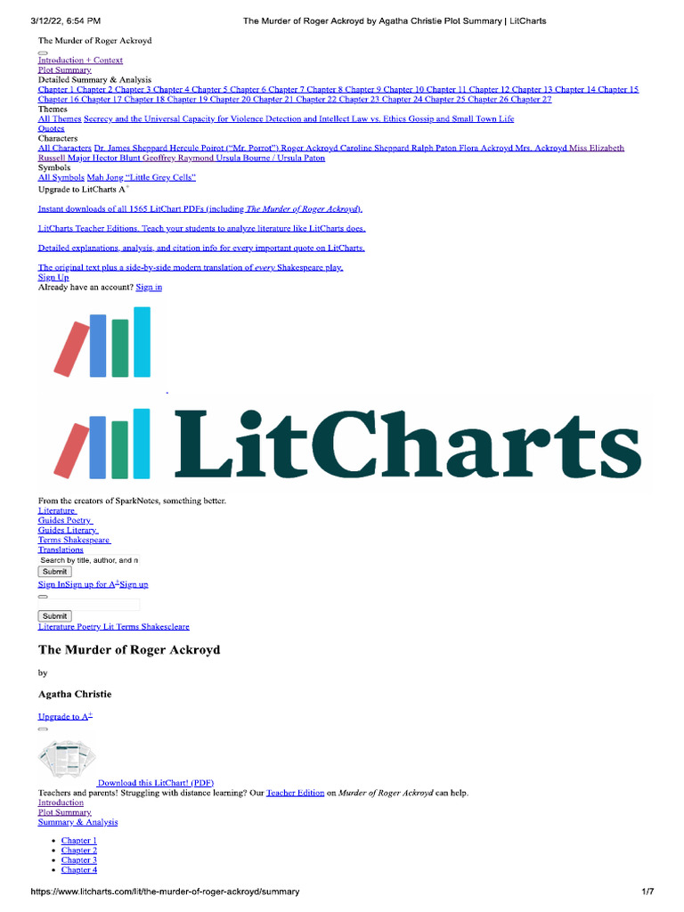 The Murder of Roger Ackroyd (Litcharts) | PDF