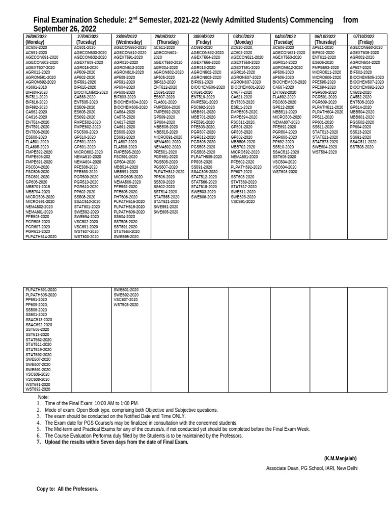 2nd Semester Examination Schedule | PDF | Educational Stages | Higher Education