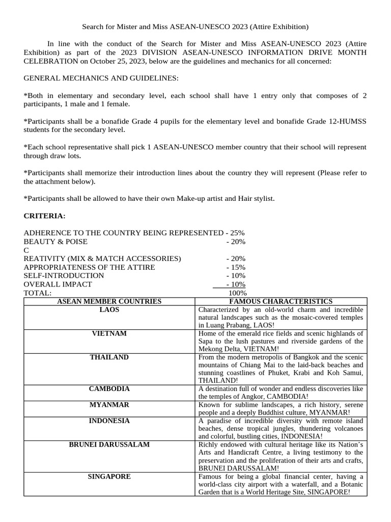 Search For Mister and Miss ASEAN UNESCO ATTIRE EXHIBITION | PDF ...