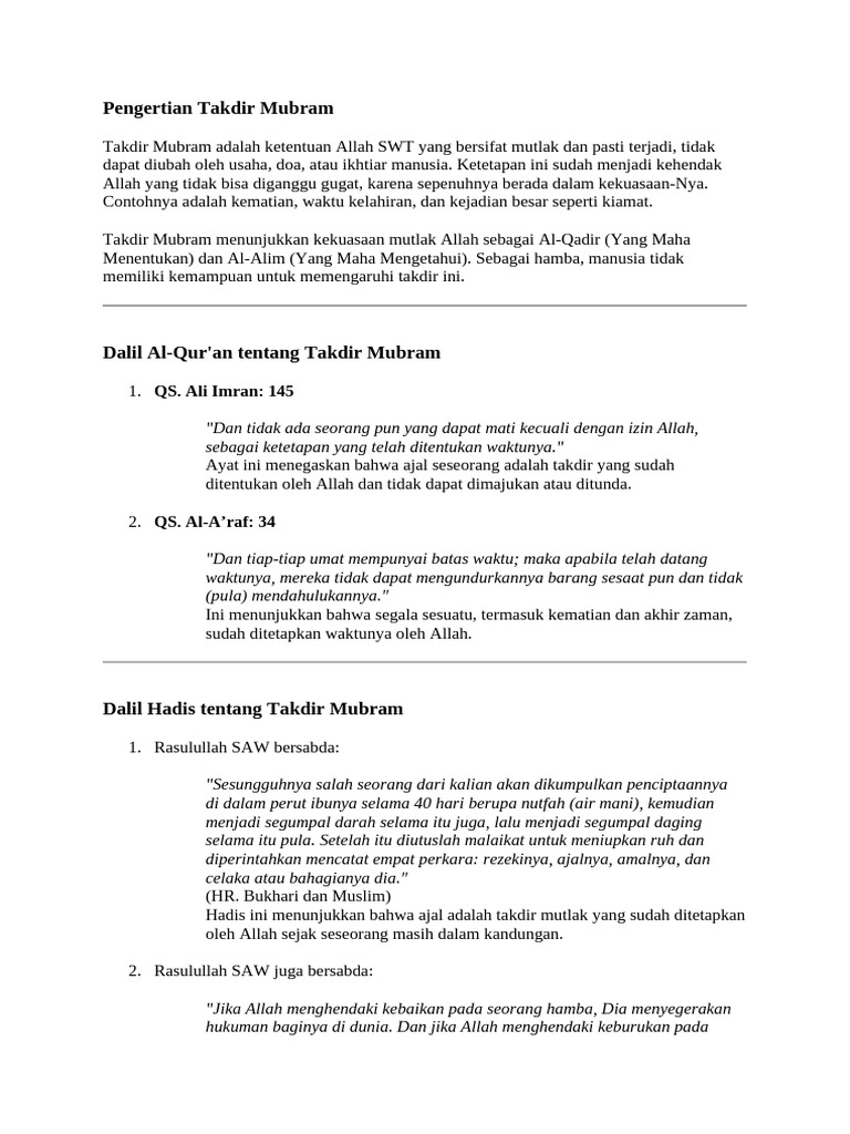 Pengertian Takdir Mubram Dan Mualak | PDF