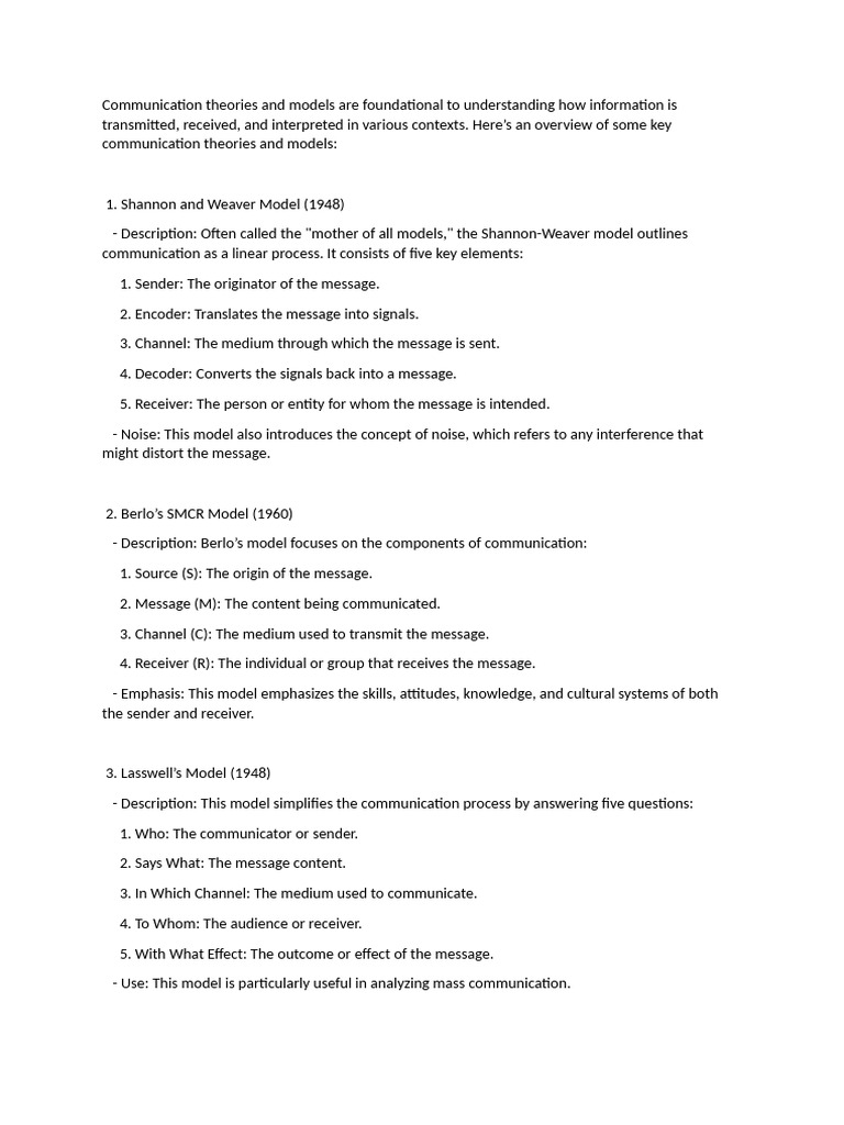 Communication Theories and Models | PDF | Social Psychology | Cognition