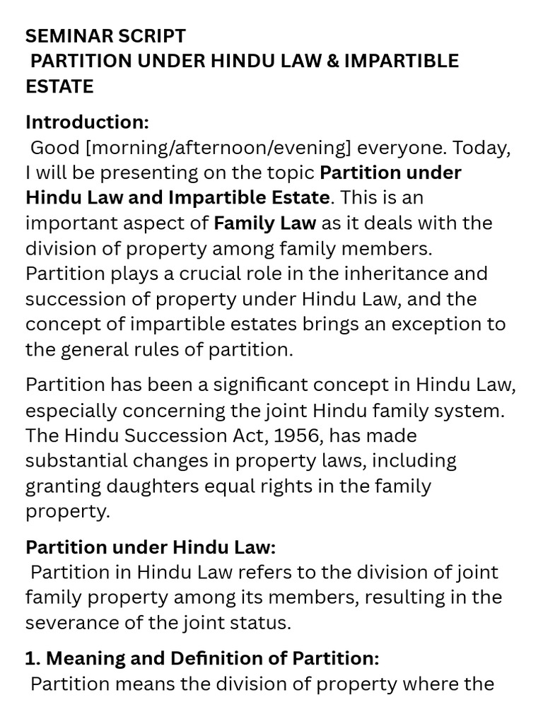 Partition and Impartible Estates in Hindu Law | PDF | Property ...