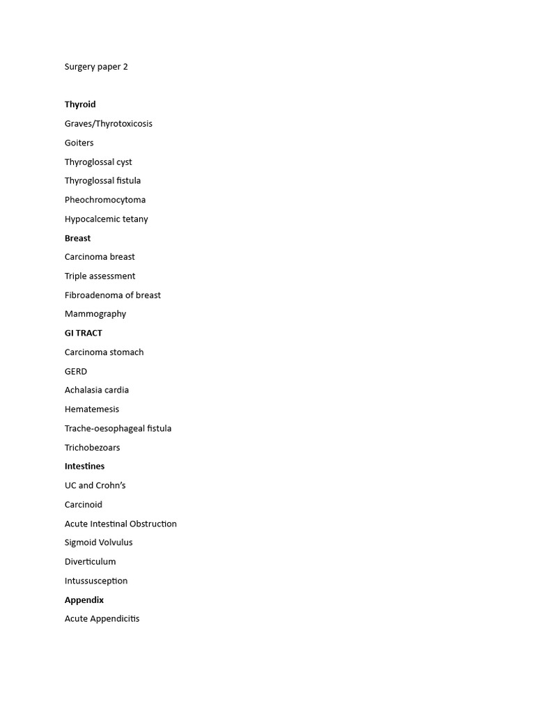 Comprehensive Surgery Topics Overview | PDF