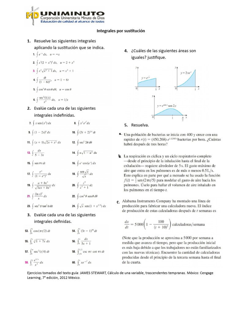 Ejercicios de Integrales por Sustitución | PDF