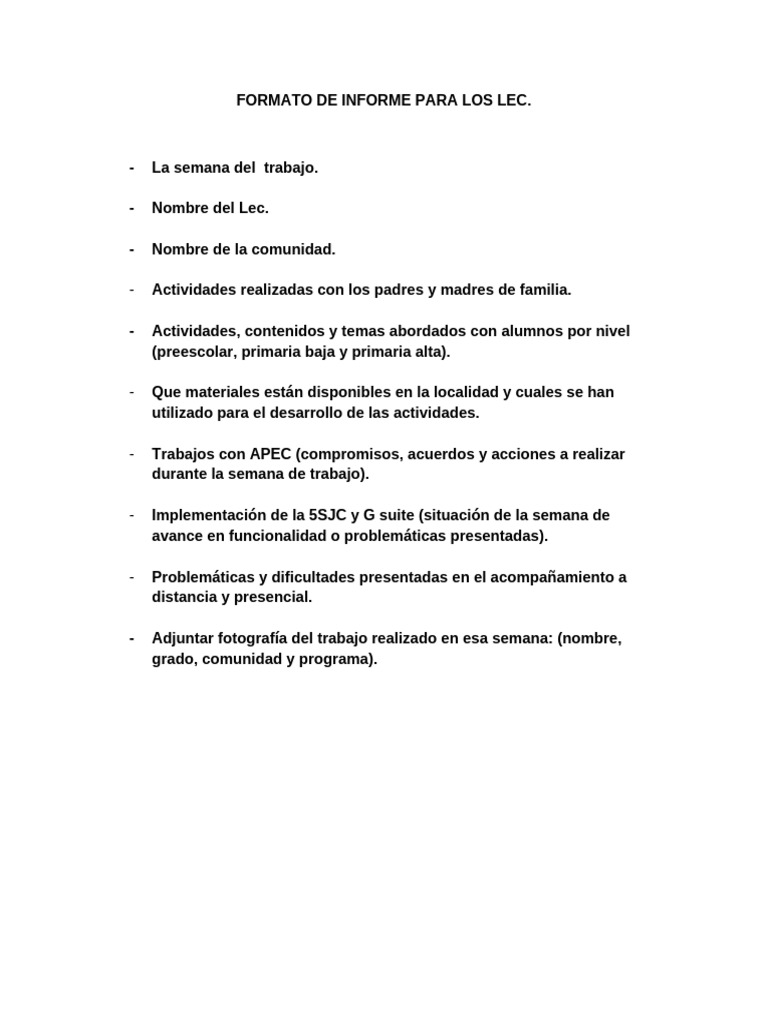 Formato de Informe para Los Lec | PDF