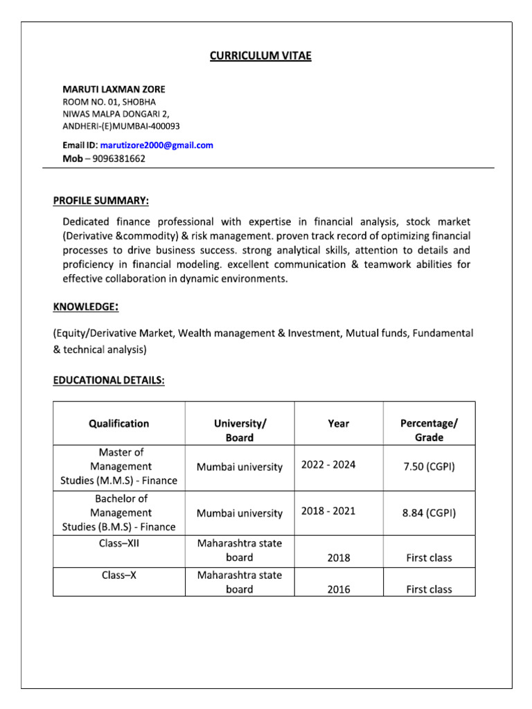 EP_Maruti Zore Updated CV | PDF