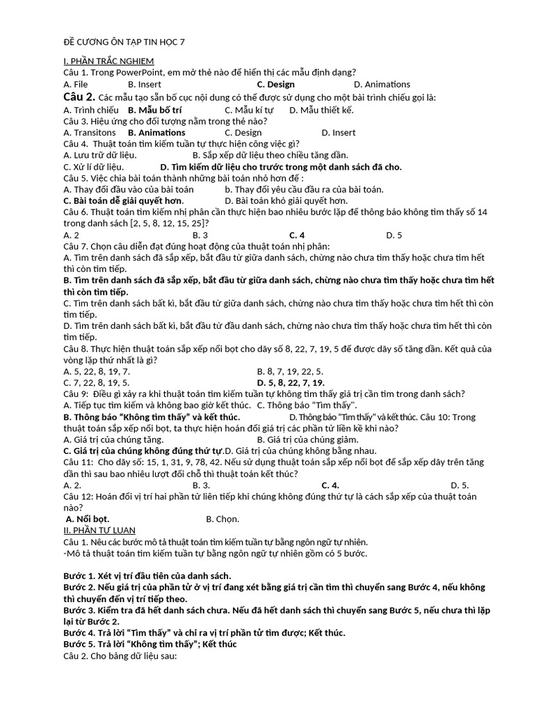 ĐỀ CƯƠNG ÔN TẬP TIN HỌC HK 2-L7 | PDF