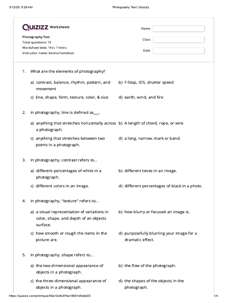 Photography Elements and Composition Test | PDF | Aperture ...