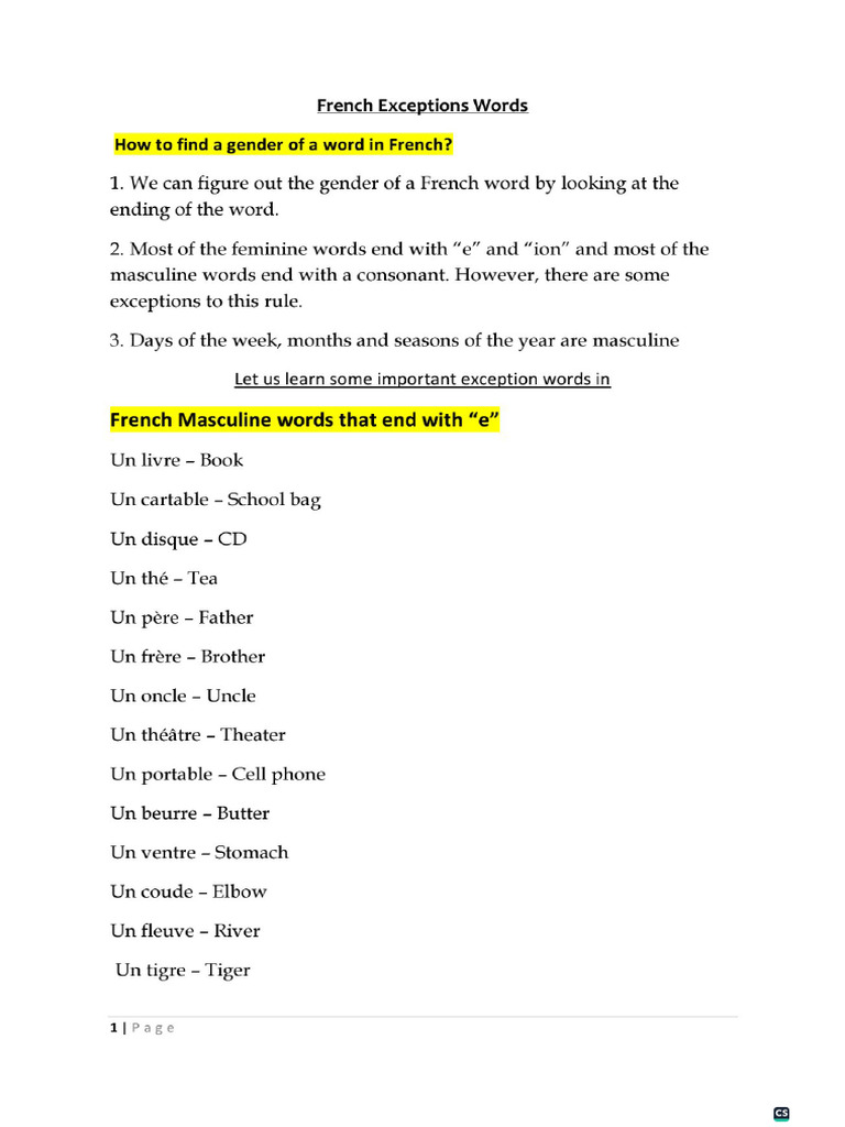 French Exceptions Words | PDF