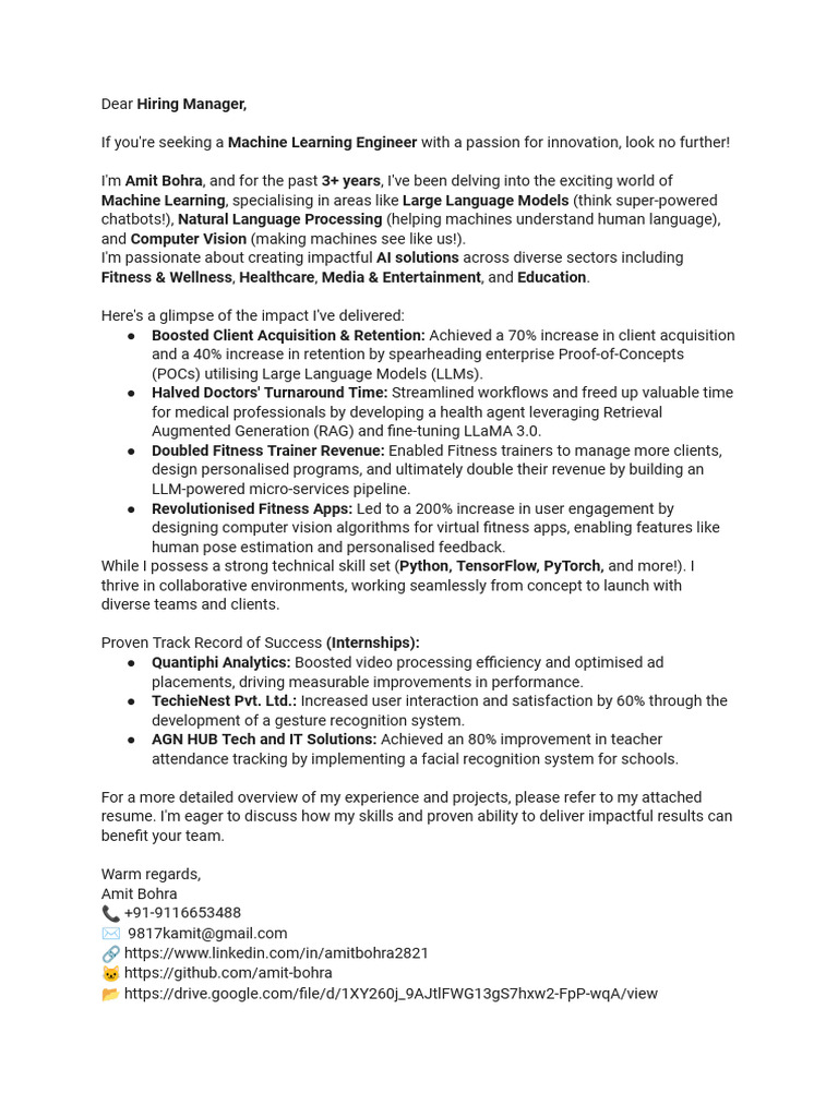Impact Cover Letter Amit Bohra | PDF | Machine Learning | Cognition