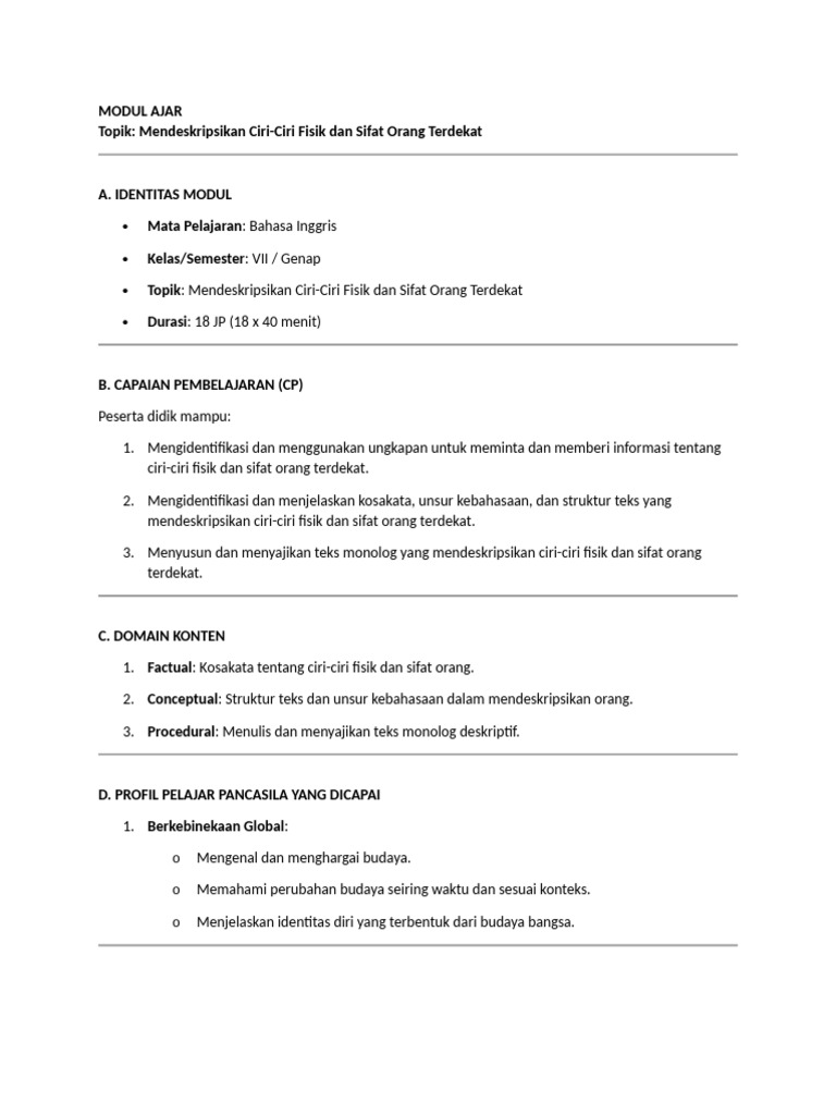 MODUL AJAR Untuk Supervisi | PDF