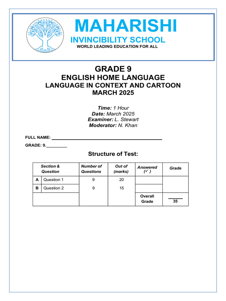 Grade 9 English Exam: Language & Visual Text | PDF | Retirement | Pension