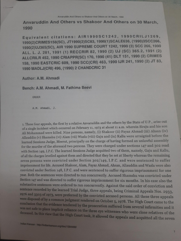 Anvaruddin and Others Vs Shakoor and Other | PDF | Acquittal | Witness