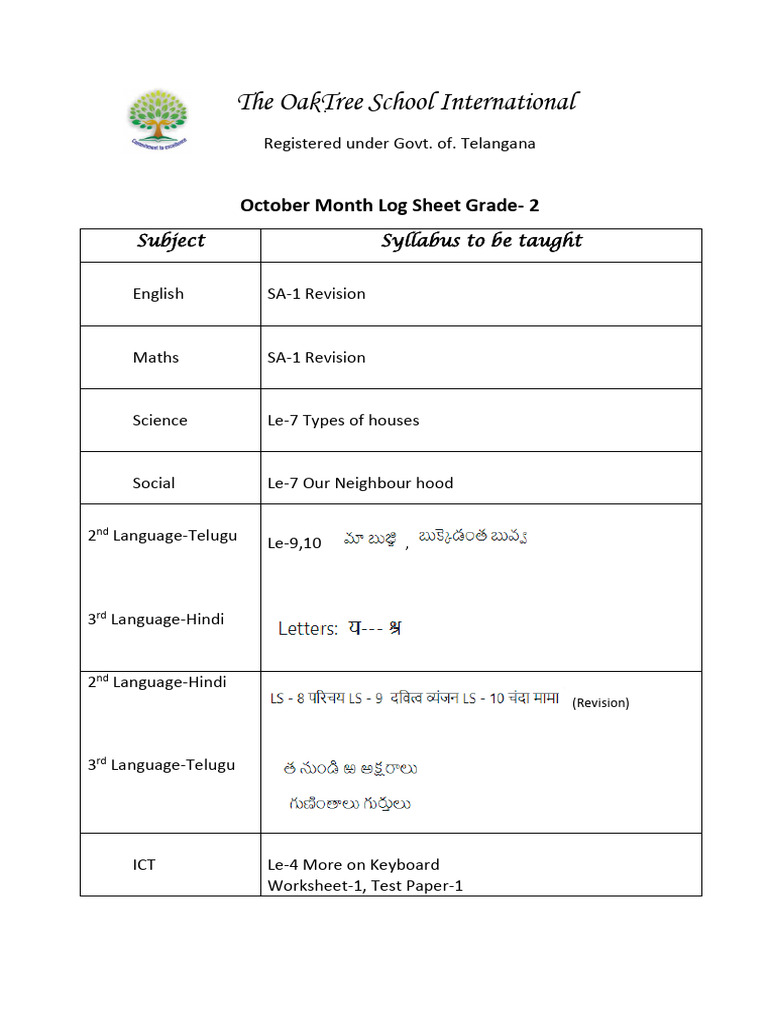 October Grade 2 Lesson Plan Log | PDF