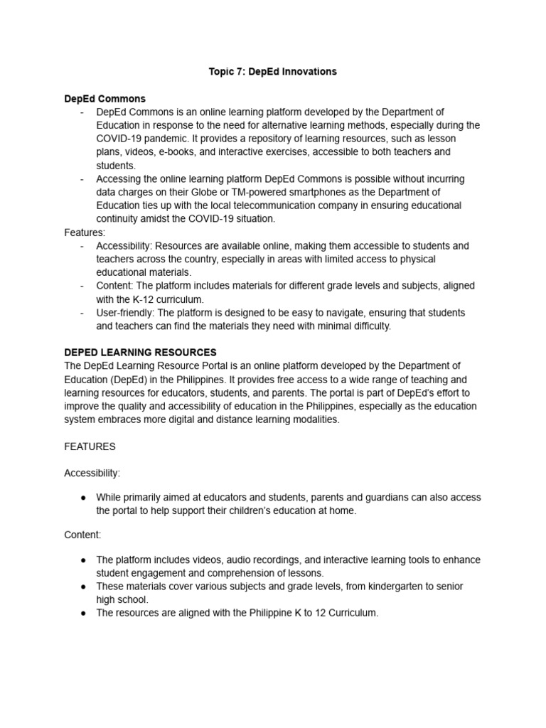 Topic 7 - DepEd Innovations | PDF | Teachers | Educational Technology