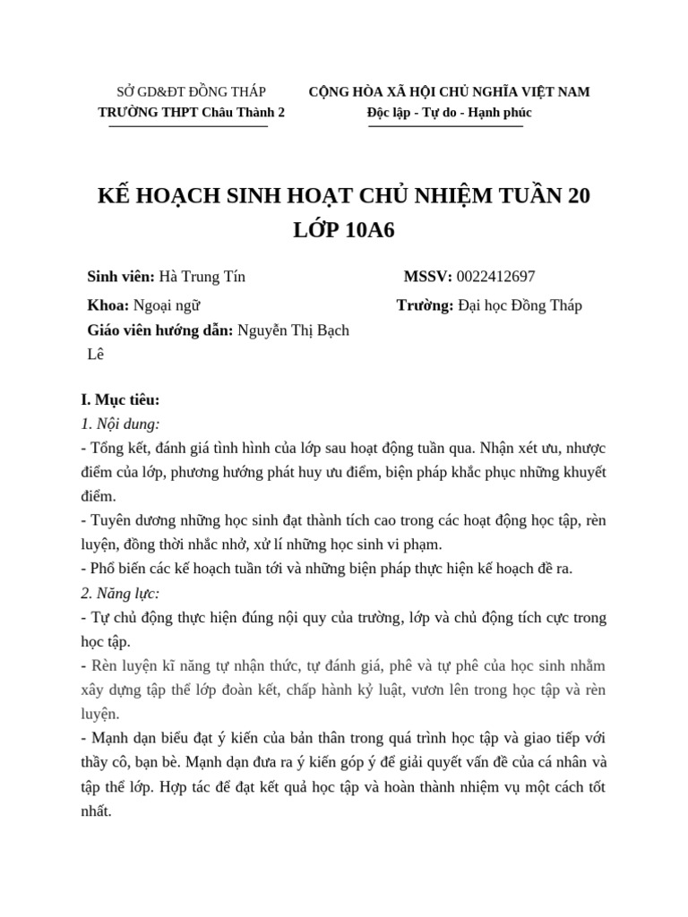 G.A Chủ Nhiệm 10A6 (1) | PDF