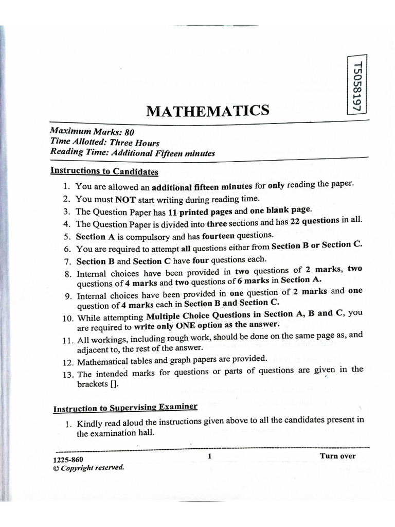 Isc Xii Mathematics (2025) | PDF