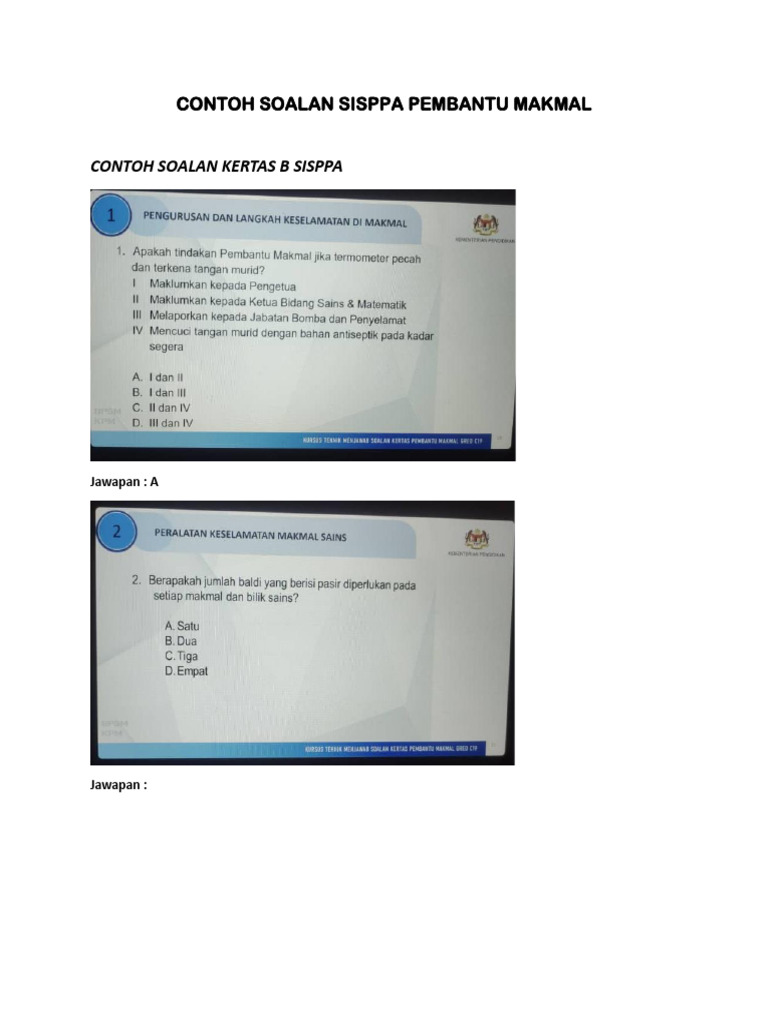 Contoh Soalan Sisppa Pembantu Makmal | PDF