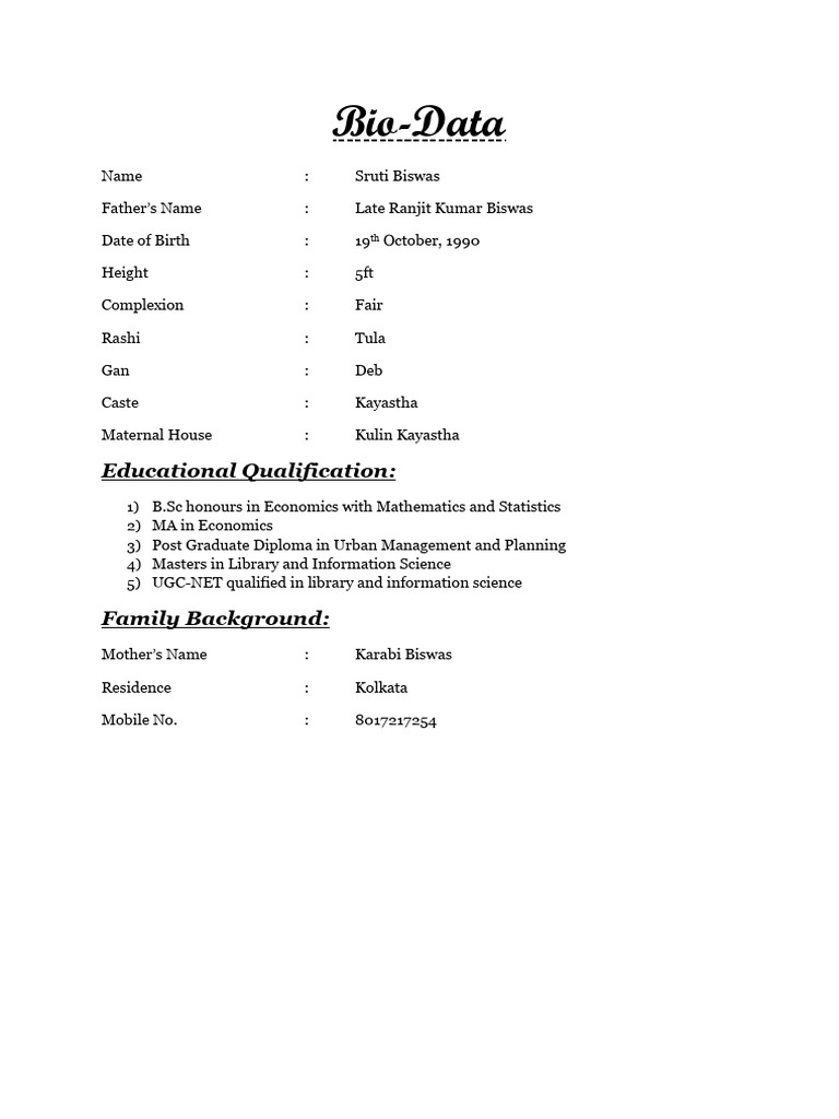Bio Data. Sruti Biswas PDF | PDF