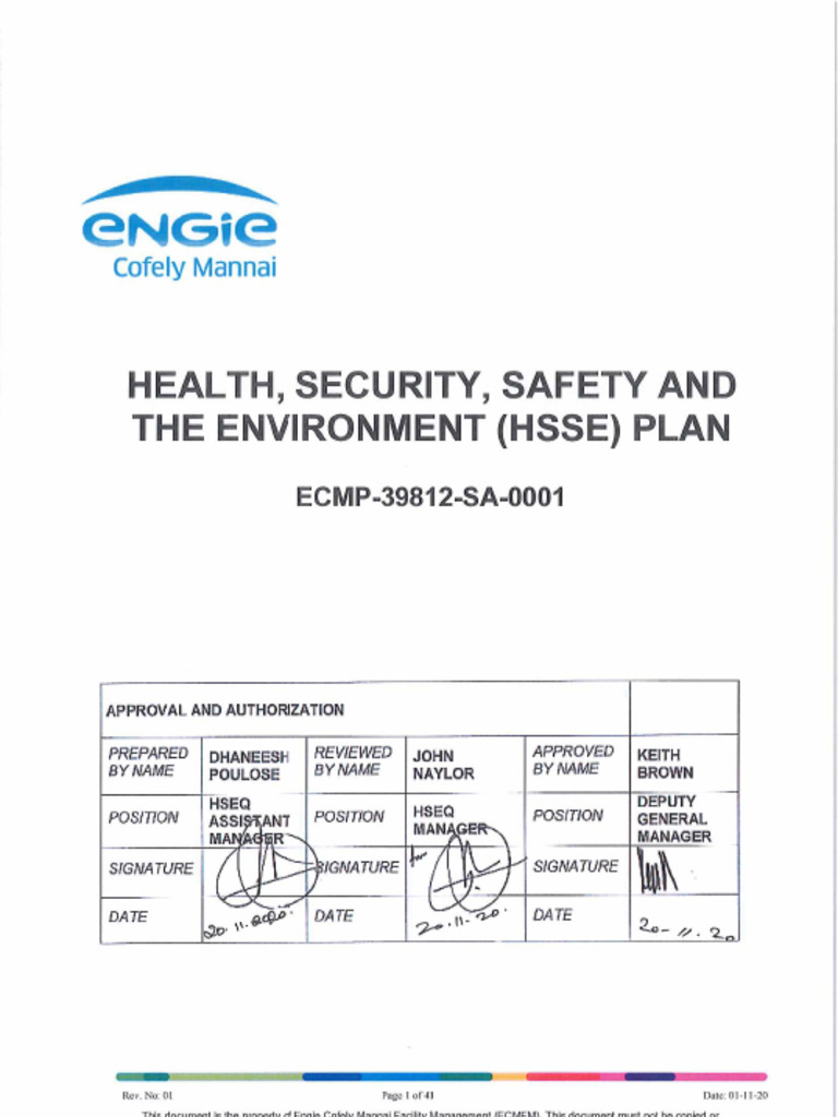 ECMP-39812-SA-0001-ECMFM HSSE Plan | PDF | Risk | Occupational Safety ...