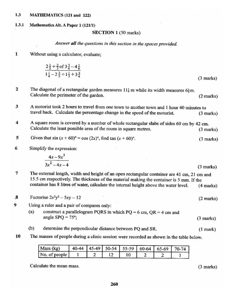 2011 Kcse Mathematics Paper 1 | PDF