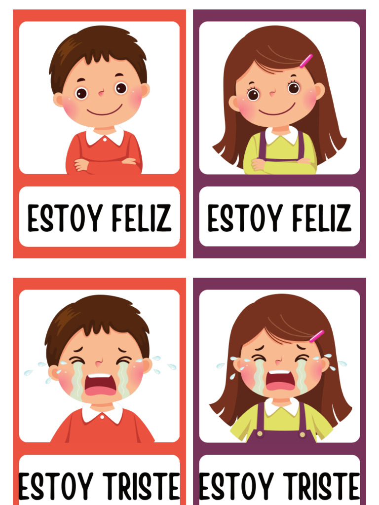 Orange and Purple Cute Feelings and Emotions Flashcards | PDF