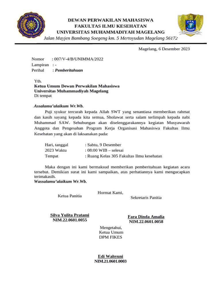 Surat Undangan Musang DPM U Rivisi | PDF