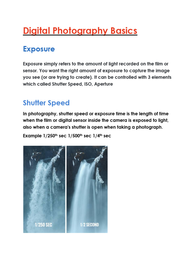 Digital Photography Exposure Essentials Pdf Shutter Speed Aperture