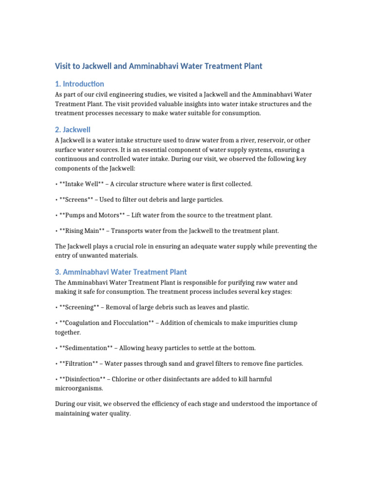 Visit To Jackwell and Amminabhavi WTP | PDF