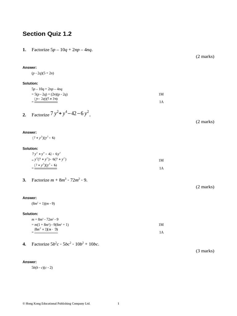Class 9 Factorisation Worksheet | PDF