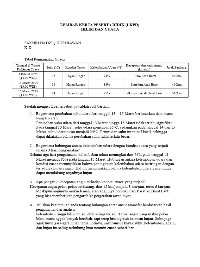 LKPD Iklim & Cuaca A | PDF