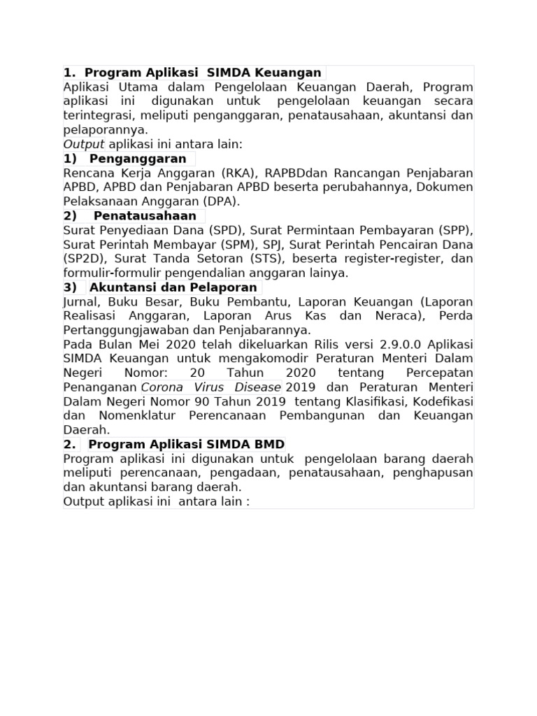 Aplikasi SIMDA untuk Keuangan Daerah | PDF