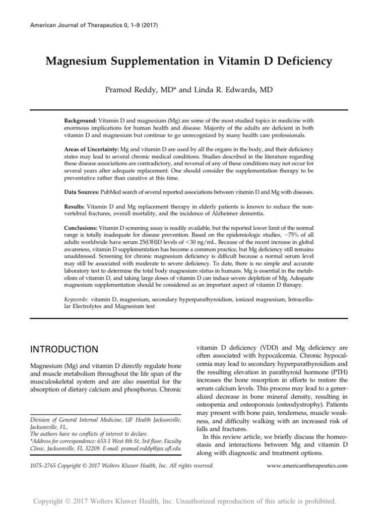 Magnesium Supplementation in Vitamin D Deficiency | PDF | Vitamin D ...