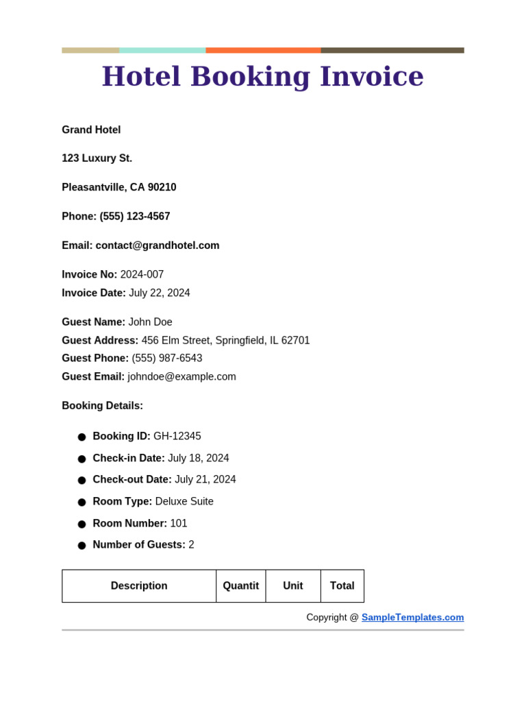 Hotel Booking Invoice | PDF