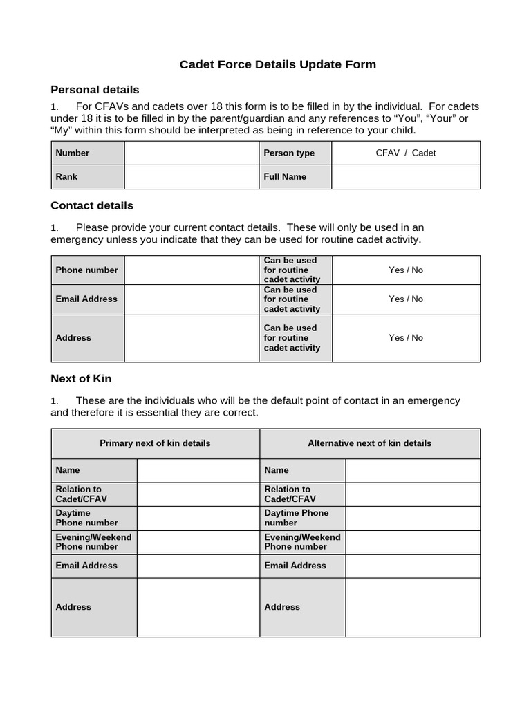 Cadet Force Details Update Form | PDF | Social Policy