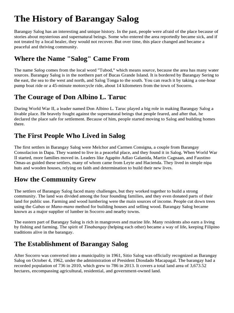 The Historical Background of Barangay Salog. | PDF