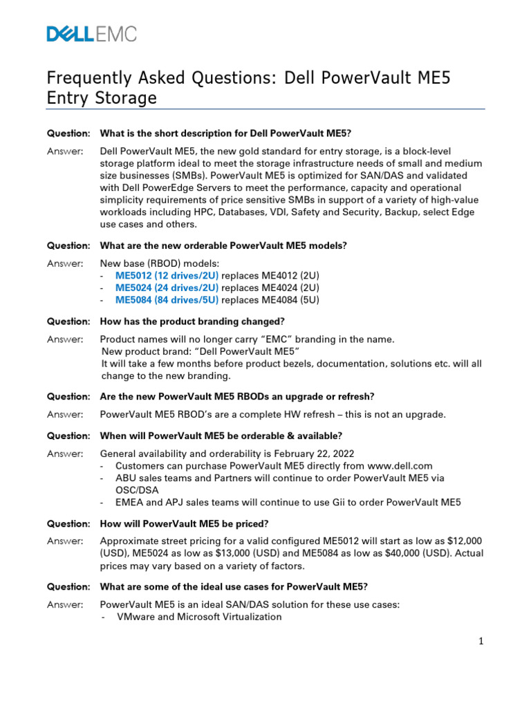 Dell Powervault Me5 Faqs | PDF | Computer Data Storage | Computing