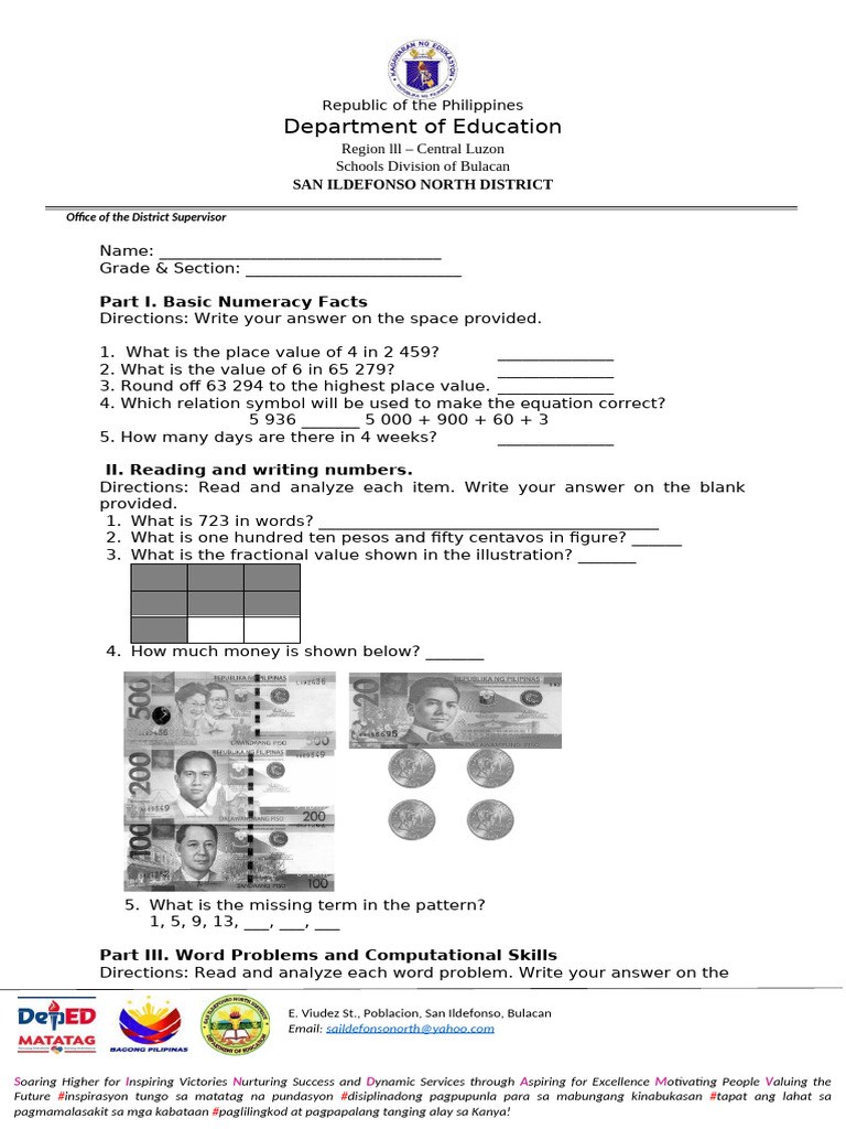 Set 2 - Assessment Tool in Mathematics 4 | PDF