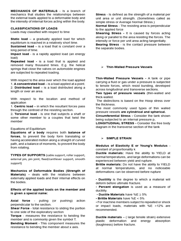 Mechanics of Materials 1 | PDF | Deformation (Engineering) | Strength Of Materials